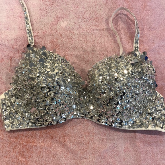 meishulanna | Intimates & Sleepwear | Silver Sequins Beaded Bra Bustier ...